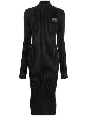 Versace Logo Patch Ribbed Knit Midi Dress