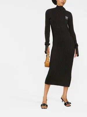 Versace Logo Patch Ribbed Knit Midi Dress