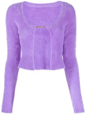 Jacquemus La Maille Neve" Long Sleeve Cropped Cardigan - Purple