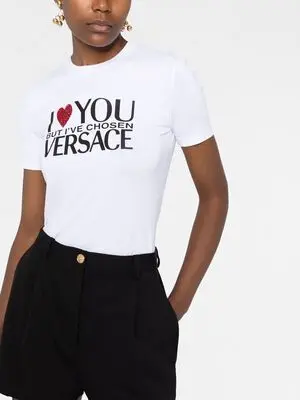 Versace Crystal-embellished Slogan T-shirt - White
