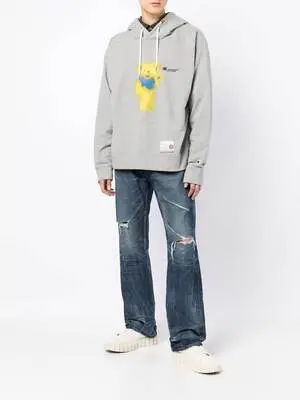 Mihara Yasuhiro Graphic Print Drawstring Hoodie - Grey