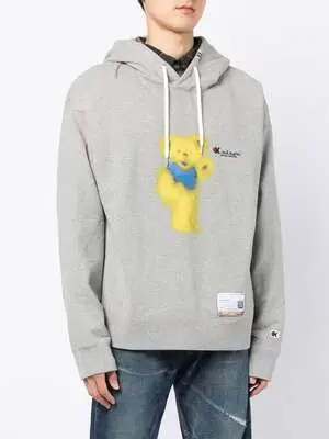 Mihara Yasuhiro Graphic Print Drawstring Hoodie - Grey