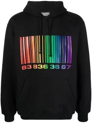 VTMNTS Barcode-print Pullover Hoodie - Black