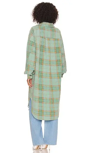 Free People Plaid Long Ruby Jacket In Sage