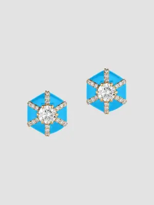 Goshwara Queen 18k Diamond, & Enamel Hexagonal Stud Earrings - Blue