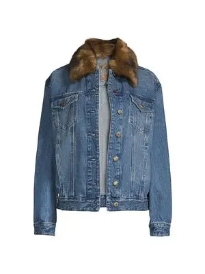 Michael Kors Women's Faux Fur-Embellished Denim Jacket - Denim - Size Small - Denim  - Denim