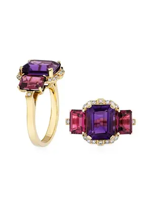 Goshwara Gossip 18k Gold, Diamond, Amethyst & Garnet Cocktail Ring