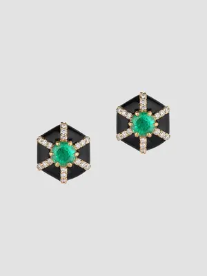 Goshwara Queen 18k -gemstone, & Enamel Hexagonal Stud Earrings - Multi