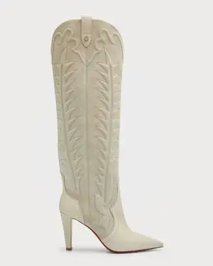 CHRISTIAN LOUBOUTIN Santia Botta Mixed Leather Red Sole Boots - White