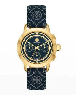 Tory Burch The Tory Chronograph Watch With Navy Jacquard Strap - No Color