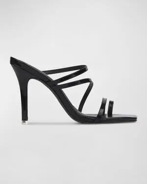 BLACK SUEDE STUDIO Cindy Strappy Stiletto Slide Sandals - Black Patent