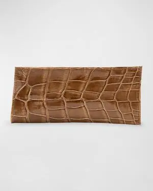 ABAS Apos;s Glazed Alligator Leather Eyewear Case - Cognac