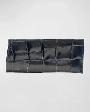 ABAS Apos;s Glazed Alligator Leather Eyewear Case - Deep Navy