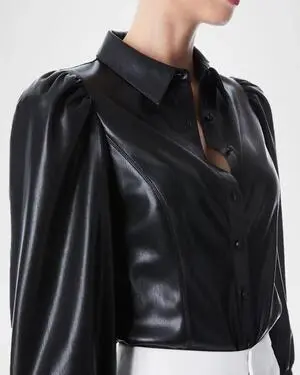 Alice + Olivia Nadine Vegan Leather Blouse