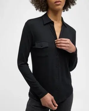 Majestic Filatures Soft Touch Button-down Shirt - Noir