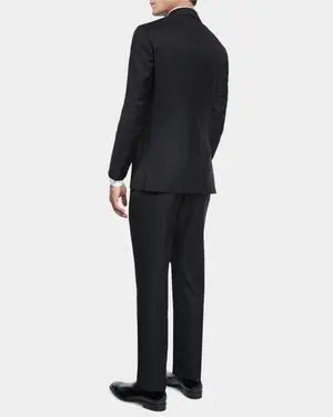 Isaia Satin Peak-lapel One-button Wool Tuxedo - Black