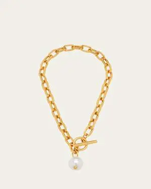 BEN-AMUN Plated Necklace With Pearly Drop - Gold