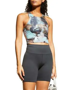 Beyond Yoga Focus Cropped Tank Top Ocean Blue Marble