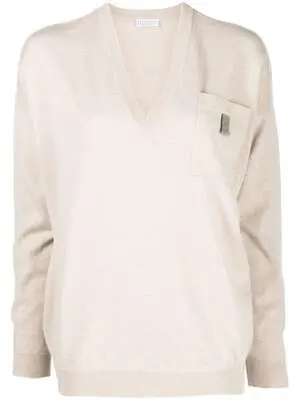 Brunello Cucinelli Bead-detail V-neck Jumper