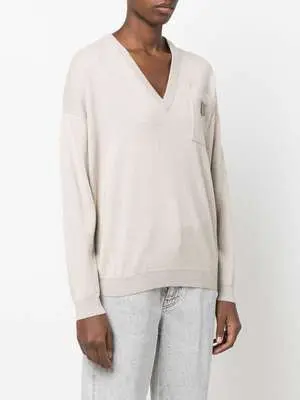 Brunello Cucinelli Bead-detail V-neck Jumper