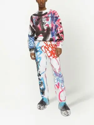Dolce & Gabbana Graffiti-print Straight Leg Jeans - Blue