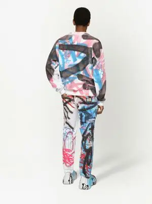 Dolce & Gabbana Graffiti-print Straight Leg Jeans - Blue
