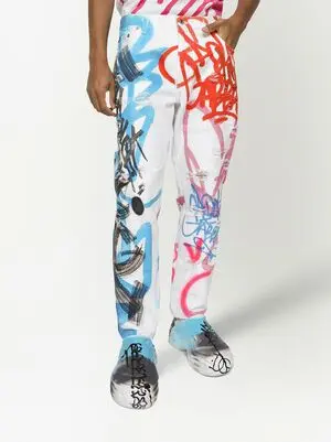 Dolce & Gabbana Graffiti-print Straight Leg Jeans - Blue