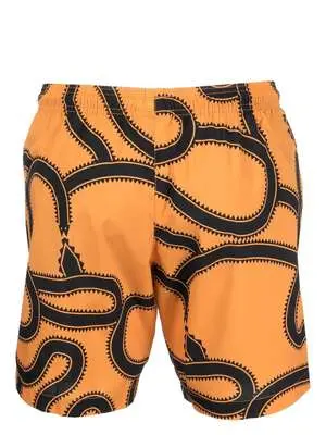 COUNTY OF MILAN Snake-print Cross-embroidered Swim Shorts - Orange
