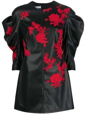 Philosophy Di Lorenzo Serafini Floral-print Faux-leather Mini Dress - Black