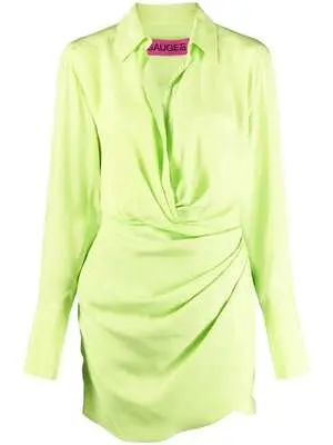 Gauge81 Naha Silk Draped Shirt Dress - Green