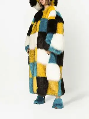 Dolce & Gabbana Check-pattern Faux-fur Coat - Yellow