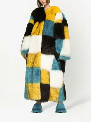Dolce & Gabbana Check-pattern Faux-fur Coat - Yellow