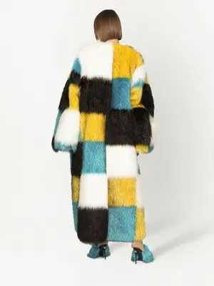 Dolce & Gabbana Check-pattern Faux-fur Coat - Yellow