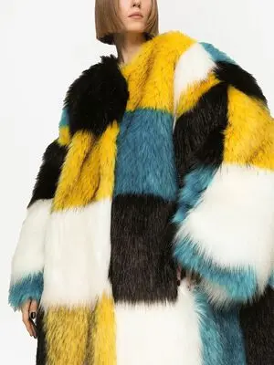 Dolce & Gabbana Check-pattern Faux-fur Coat - Yellow