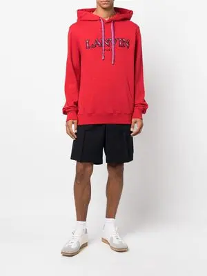 LANVIN Logo Appliqué Cotton-jersey Hoodie - Red