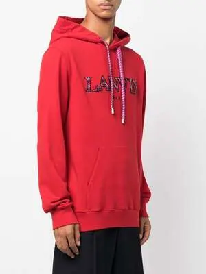 LANVIN Logo Appliqué Cotton-jersey Hoodie - Red