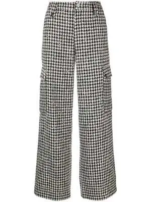 ROTATE BY BIRGER CHRISTENSEN Sparkly Houndstooth Wide Leg Trousers - Black