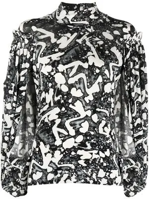 Stella McCartney S S Swan-print Slit-sleeve Blouse - Black