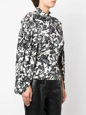 Stella McCartney S S Swan-print Slit-sleeve Blouse