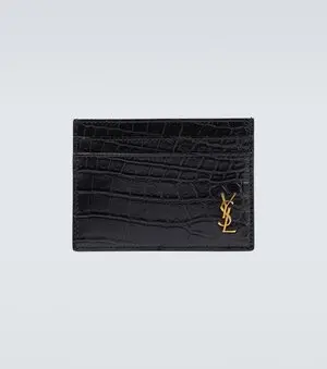 Saint Laurent Croc-effect Leather Card Holder - Black