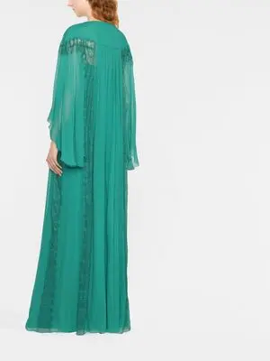 Alberta Ferretti Lace-panel Draped Evening Dress