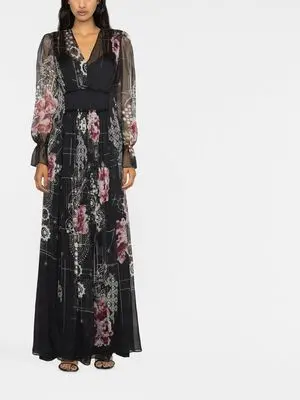 Alberta Ferretti Floral Print V-neck Maxi Dress