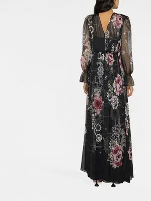 Alberta Ferretti Floral Print V-neck Maxi Dress