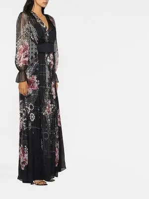Alberta Ferretti Floral Print V-neck Maxi Dress