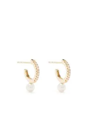 Mizuki 14kt Yellow Diamond And Pearl Hoop Earrings - Gold