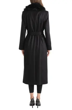 Sofia Cashmere Wool & Cashmere Longline Coat With Shearling Trim