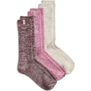 UGG Assorted Slouchy Ribbed Crew Socks 3 Pack - Chrome Pink Putty Wild Grape