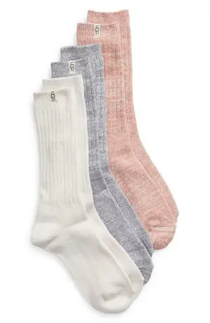 UGG UGG(r) Assorted Slouchy Ribbed Crew Socks - 3 Pack Desert Coral / Ivory / Space
