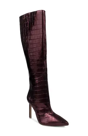 BLACK SUEDE STUDIO BLACK SUEDE STUDIO Taylor Croc-Embossed Knee High Boots Oxblood Metallic Croc