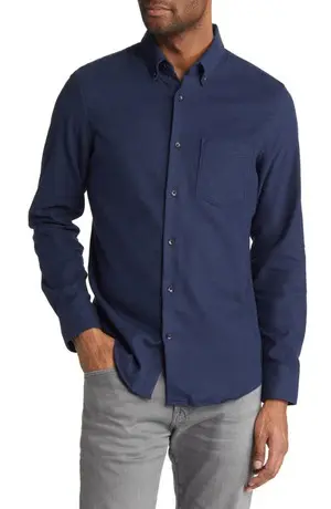 Nordstrom Tech-smart Trim Fit Stretch Flannel Button-down Shirt Navy Blazer